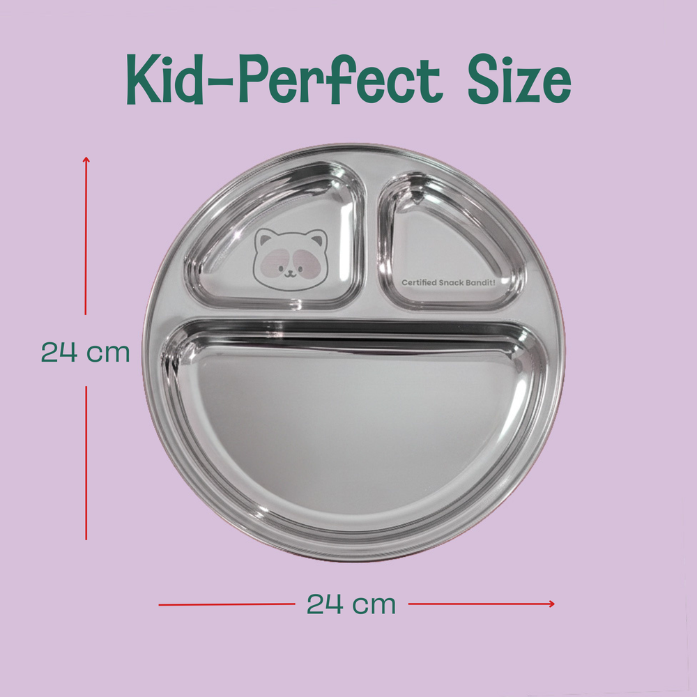Round Steel Plate - Buy Reusable 3 compartment Plate for Kids | Basil