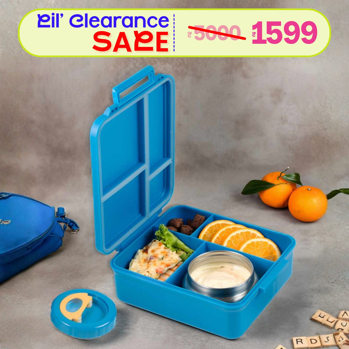 Buy BPA Free 4 Compartment Blue Bento Box with Insulated Food Jar | Basil